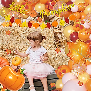 179Pcs Little Pumpkin Balloons Birthday Decorations, Fall Orange Balloon Garland Arch Kit String Lights Maple Eucalyptus Leaves 1st Girl Baby Shower Autumn Thanksgiving Gender Reveal Party Supplies