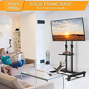 Mobile TV Stand with Wheels for 32 to 70 Inch Flat/Curved Panel Screen TVs Tilting TV Cart Height Adjustable Max VESA 600x400mm Extra Tall Rolling Floor Stand w/Shelf Supports TV up to 99lbs PGTVMC03