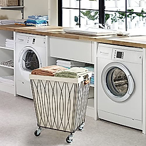 Artesa Verona Rolling Laundry Hamper Cart with Removable Canvas Bag, White and Black Large