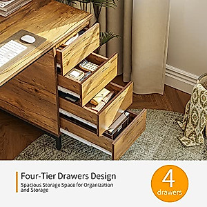 CubiCubi Computer Desk with 4 Drawers, 47 Inch Home Office Desk with Storage, Modern Study Writing Desk for Bedroom,Fir