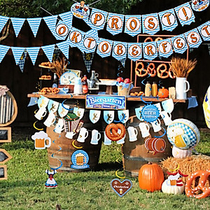 Oktoberfest Party Decorations 53Pcs Blue White Yellow Balloons, Bavarian Flag Pennant Banner, Prost Oktoberfest Banner, Hanging Swirl Streamer, German Oktoberfest Beer Festival Birthday Supplies