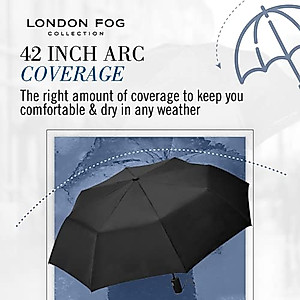 London Fog Mini Rain Umbrella, Automatic Folding Umbrella, Windproof, Lightweight and Packable for Travel, Full 42 Inch Arc, Black