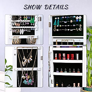 KEDLAN Mirror Jewelry Organizer, Wall/Door Mounted Jewelry Armoire with Full-Length Mirror,Hanging Jewelry Cabinet with LED Interior Lights, White