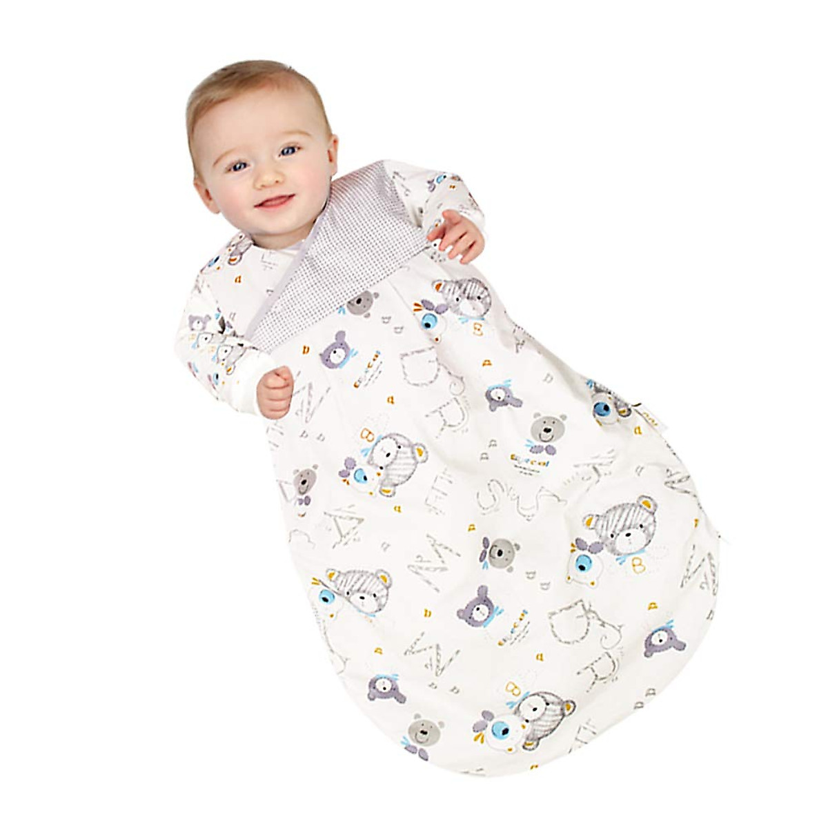 BLOOMSTAR Baby Sleeping Sack Long Sleeves (3-12M) Tog 2.5 Warm Newborn Sleeping Bag with Arms Quilted Swaddle Wearable Blanket Toddler Cotton Poplin Infant in a Bag Unisex Sleeper