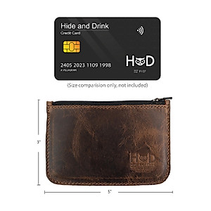 Hide & Drink, Zippered Wallet, Card Case, Folded Bills Storage, Coin Organizer, Travel Accessories, Full Grain Leather, Handmade, Bourbon Brown