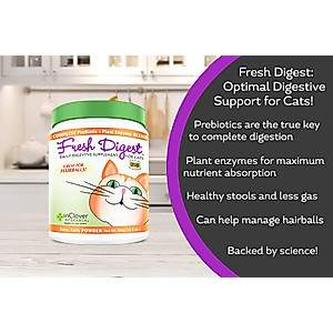 In Clover Fresh Digest Daily Digestive Aid and Immune Support Supplement for Cats, Natural Prebiotic and Enzyme Powder for Healthy Stools, Hairball Control, Stop Litterbox Odor, Works Fast 100g/3.5oz