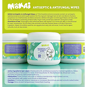 MOKAI Antiseptic Wipes for Dogs Cats and Horses | Dog Chlorhexidine Wipes with Ketoconazole Dermatological Pads Hot Spots Itchy Paws Skin Rashes