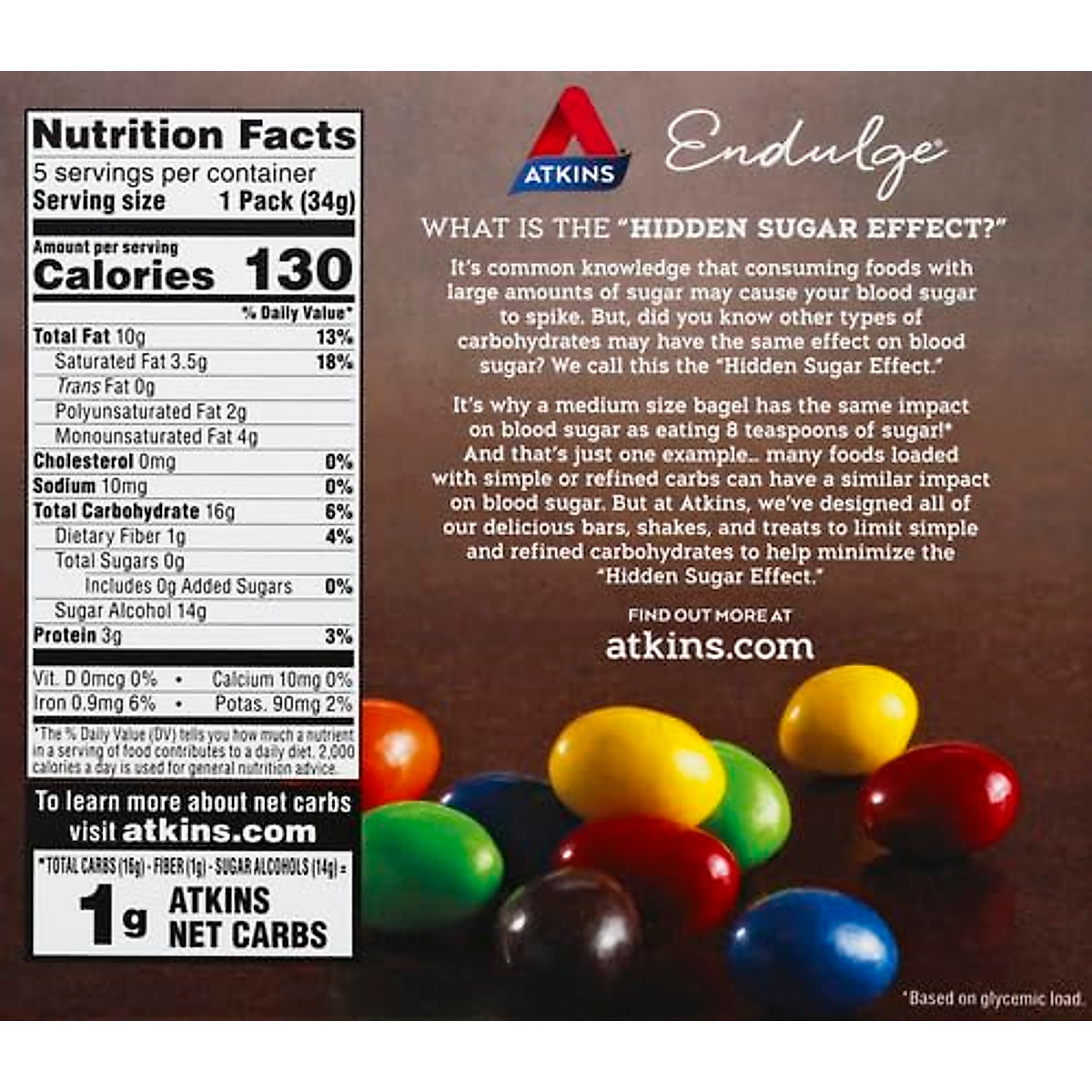Atkins Endulge Chocolate Peanut Candies, Dessert Favorite, 0g Sugar, 20 Counts