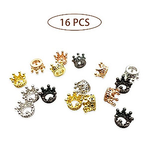 16 PCS Crown Beads, Crown Spacer Beads, Crown Pendant Inlaid with Zircon Loose Beads, for Bracelet Necklace Jewelry DIY Accessories