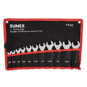 Sunex Tools 9930 SAE Stubby Combination Wrench Set, 3/8-Inch - 15/15-Inch, 11-Piece