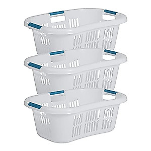Rubbermaid 2.1-Bushel Small Hip-Hugger Portable Plastic Laundry Basket with Grab-Through Handles, White (3-Pack)