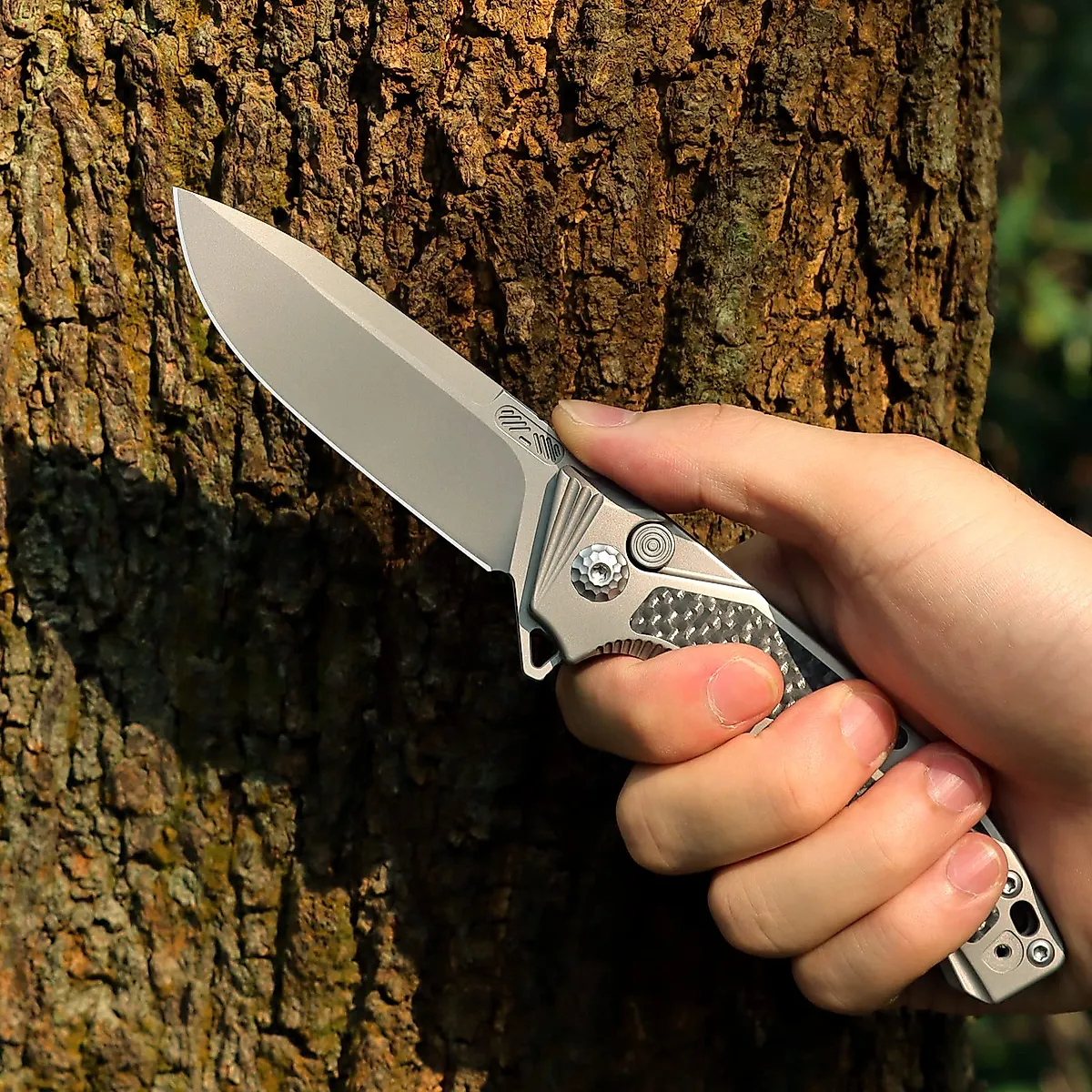 REMETTE Steed Button Lock Pocket Knife,Titanium Handle with Reversible Clip, M390 Blade Flippers Open, Everyday Carry EDC Work Pocket Knife for Men and Women Gift