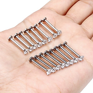 Ovxznts 14G Cheek Piercing Jewelry Stainless Steel Ashley Piercing Lip Jewelry Crystal Internally Threaded Dimple Studs Flat Tongue Rings for Women Men 14mm 9/16 inch