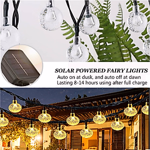 Oreunik 30 LED Crystal Ball Outdoor Solar Powered String Lights, 8 Modes, 24 Ft, Warm White, Waterproof, Patio/Garden/Yard/Outside