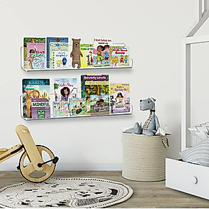 Minimalist Floating Shelves Wall Mounted Set of 6, 4 mm Clear Thinkness Book Shelf Acrylic Album Record Holder Display for Bedroom Living Room Bathroom Kitchen Office Clear(15inch-Wider-6Pack)