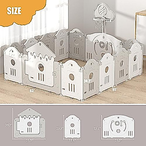 Veemuaro Baby Playpen, Portable 14-Panel Foldable Playpen, Large Baby Playard with Game Panel, Adjustable Shape Kids Activity Centre Safety Play Yard Home Indoor Outdoor