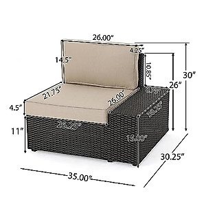 Christopher Knight Home Santa Cruz Outdoor Wicker Sectional Sofa Set with Water Resistant Cushions, 6-Pcs Set, Brown