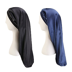 PJRYC Elastic Wide Edge Satin Bonnet Long Hair Hat Sleeping Hats Wrap Night Cap Hair Care Bonnet (Color : C2-14)