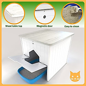Palram Pets CATSHIRE Cat Litter Box Enclosure Furniture, Hidden Cat Box, Functional Pet House Side Table, Nightstand, Enclosed Kitty Loo Washroom with Magnetic Door Latch, Easy to Clean, White