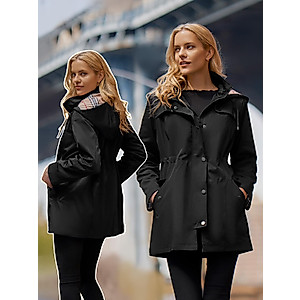 SaphiRose Women's Long Hooded Rain Jacket Outdoor Water_resistant Raincoat Windbreaker(Black,Large)
