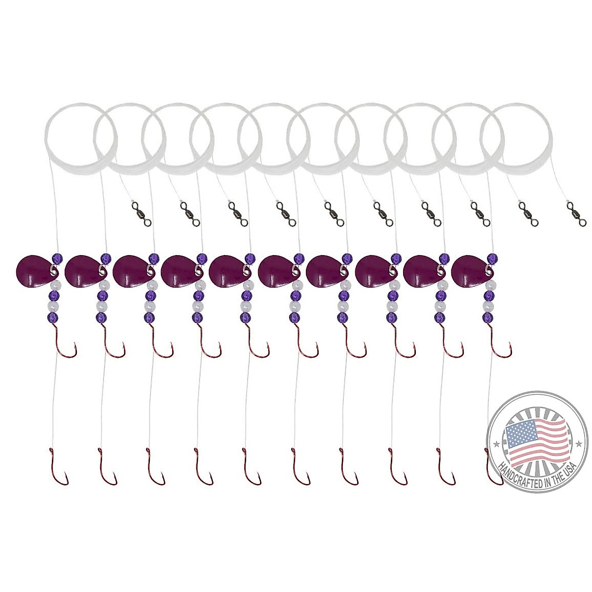 Tooth Shield Tackle 10 Pack Walleye Crawler Harness Spinner Rig #2 Fluorescent Series Colorado Blade Perch Bass Trout Spinner Rigs (Fluorescent Purple)