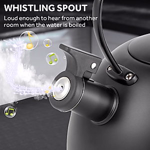 YSSOA Whistling Stovetop Tea Kettle, 3.2 Quart Stainless Steel Teapot with Cool Touch Ergonomic Handle, Hot Water Fast to Boil, Black