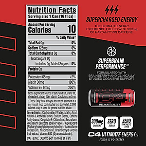 C4 Ultimate | 300mg Caffeine Sugar Free Energy Drink | Fruit Punch | Pre Workout Performance Drink | 16oz (Pack of 12)