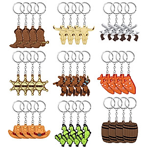 Panelee 36 Pcs Western Cowboy Keychain Silicone Key Ring Horse Boot Cowboy Hat Keychain Western Themed Party Keychain for Birthday