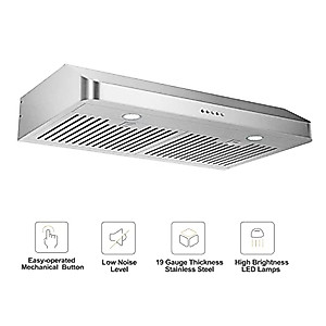 EVERKITCH Range Hood 30inch Under Cabinet, Stainless Steel Kitchen Stove Vent Hood, with Permanent stainless steel Filters