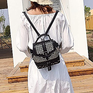 Teanea Rhinestone Studded Leather Flap Backpack Purse Black Crossbody Shoulder Bag for Women Girls, Gold