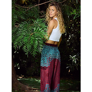 Happy Trunks Harem Pants for Women with Pockets (S-XXL) - Boho Hippie Yoga Pants, Beach Lounge Pants, Comfy Bohemian Clothes for Women (Small, Red Honeycomb)