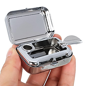 Xeerrfan Mini Portable Ashtray, Stainless Stell Ashtray with Lid, Outside Pocket Small Ash Tray Metal for Home Office Travel Car