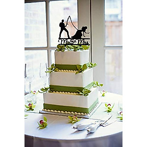 YzYbuaego Fishing Wedding Cake Topper, Black Mr & Mrs Wedding Cake Topper, Fishing Theme Wedding/Engagement/Bridal Shower Decoration（Fishing Couple)