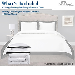 Hotel Luxury 3pc Dual Tone Duvet Cover Set-800 Thread Count 100% Organic Cotton Premium Bedding Collection Super King Plus 120 x 120 Inches Machine Washable (White & Black)