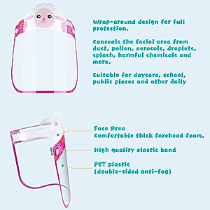 10PCS Kids' PET Reusable Clear Protective Safety Face Shields Assorted Designs for Boys & Girls, Lightweight High Transparency Wrap-Around Splash Cover Anti-Fog Visor Comfortable Fit Elastic Headband
