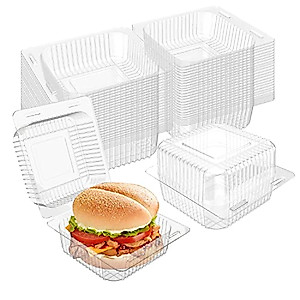 100 Pcs Clear Plastic Hinged Take Out Containers Disposable Clamshell Food Cake Containers with Lids 5.3 x 4.7 x 2.8 inch for Dessert, Cakes, Cookies, Salads, Pasta, Sandwiches