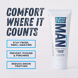 Super Fresh Man Parts Ball Deodorant For Men - 2-in-1 Deodorant & Powder Lotion that Deodorizes and Stops Sticky, Itchy, Smelly Man Parts - Aluminum Free, No Talc, No Parabens - Dermatologist Tested - Made in USA - 4 fl oz Tube