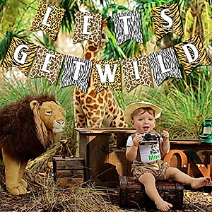 Let's Get Wild Banner Cheetah Print Banner Leopard Hang Garland for Jungle Safari Animal Birthday Bachelorette Party Decorations