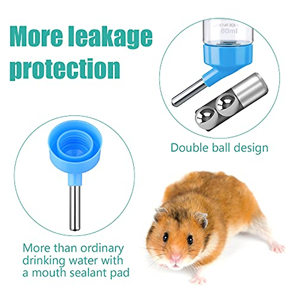 4 Pieces Guinea Pig Water Bottle 2.7 oz Small Animal Water Dispenser for Cage No Drip Hanging Hamster Water Bottle for Small Pet Ferret Hedgehog Hamster Chinchilla