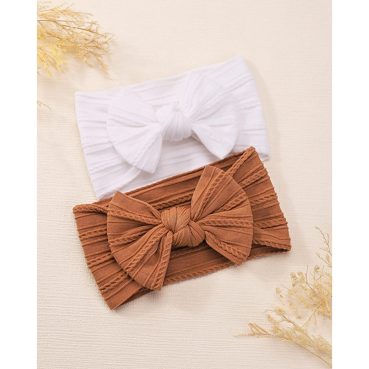 jollybows 6pcs Baby Nylon Headbands Hair Bow Elastics Hairbands Hair Accessories for Baby Girls Newborn Infant Toddlers Kids (Natural colors)