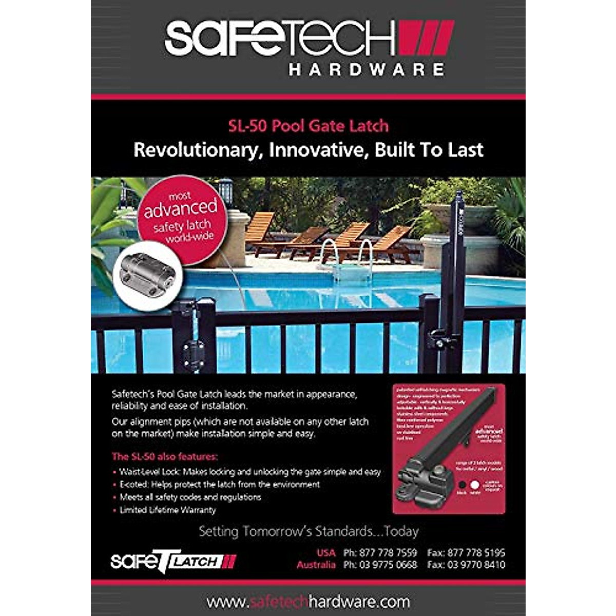 (Set of 2) Safetech SL-50H Magnetic Gate Latch - Top Pull Safety Magnetic Latching Technology Lock for Swimming Pool, Garden, Pool and Various Gates Security Lock for Kids & Pet Safety