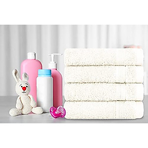 Adobella 4 Luxury Washcloths, 100% Cotton, Super Soft, Absorbent and Quick Drying, Baby and Body Wash Clothes, 13 x 13 inches, Small Fingertip Face Towel for Bathroom, Ivory Cream (Pack of 4)