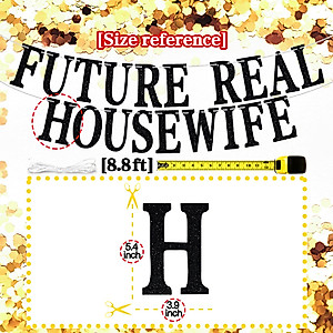 Future Real Housewife Banner, Newly Engaged Gift for Bride, Funny Engagement/Wedding/Brial Shower Party Decoration Supplies for Friends, Black Glitter