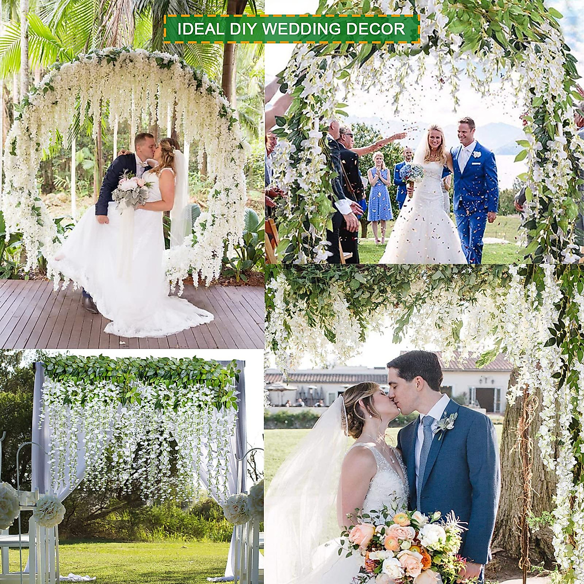 10 Pack White Wisteria Hanging Flowers Vine Garland, 3.28 Feet Fake Wisteria Flowers Strings,Artificial Wisteria Fake Flowers,Wisteria Vine for Home Room Garden Outdoor Wedding Arch Floral Wall Decor