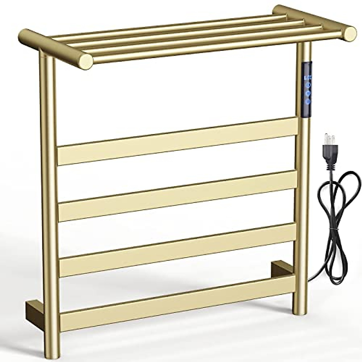VJASS Towel Warmer,4 Bar Towel Heater Rack with Top Shelf,SUS304 Stainless Steel Brushed Gold, Wall-Mounted Bath Towel Heater for Bathroom