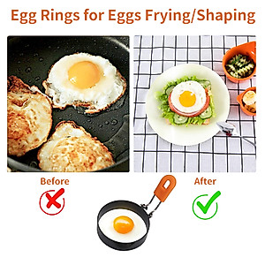 Colacoo Eggs Rings, 4 Pack Stainless Steel Egg Cooking Rings, Round Mold for English Muffins, Griddle Cooking Shaper for Breakfast, Pancake Mold for frying Eggs and Omelet with 4 Silicone Handle