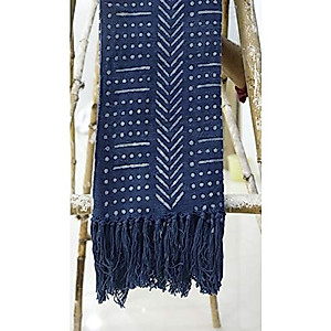 Trade Star Beautiful Indigo Mudcloth Throw Blanket Ethnic Block Print Blanket with Tassels Indian Hand Loomed Cotton Throw Blanket for Home Decor (Pattern 9)