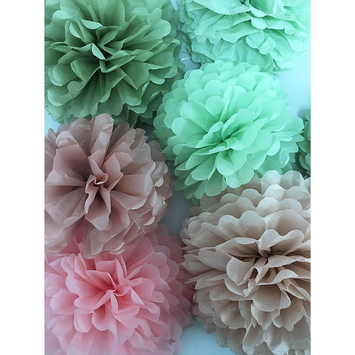 Tissue Paper Pom Poms Kit -Rose Pink and Sage Green Paper Flowers 12pieces for Gender Baby Shower Wedding Bridal Bachelorette Birthday Party Decorations (Green + Pink)