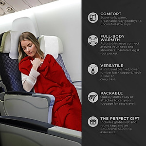 Zero Grid Premium Lightweight Wearable Super Soft Travel Blanket with Neck Snaps, Cozy Footpockets and Zipper Pouch, Compact Airplane with Luggage Strap Travel Blanket and Pillow Set