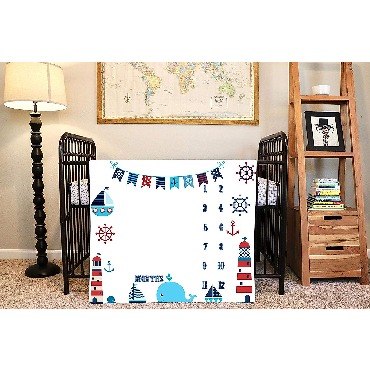 LUCKBTY Monthly Baby Milestone Blanket Newborn Boy Girl Unisex Neutral Nautical Anchor Lighthouse Ocean Nursery Baby Month Picture Blanket Baby Growth Photography Background Prop 48"x40" BTZDLU148